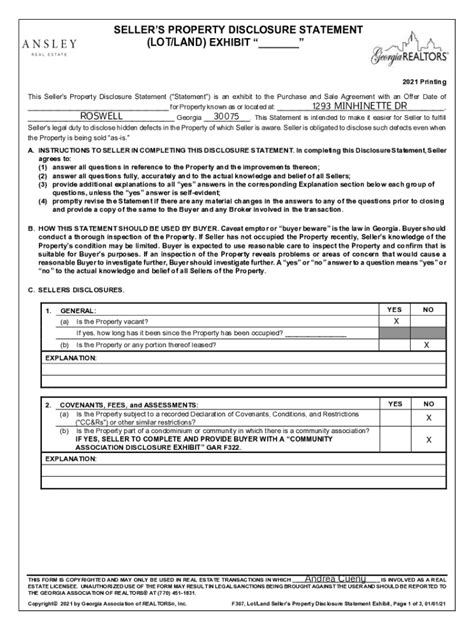 Fillable Online Sellers Property Disclosure Statement LotLand