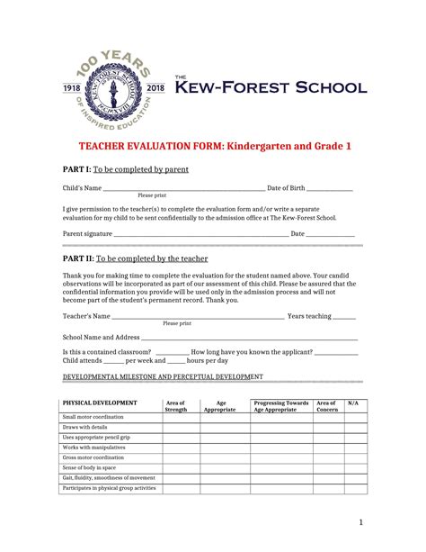 Free Printable Teacher Evaluation Form Templates Word Excel PDF