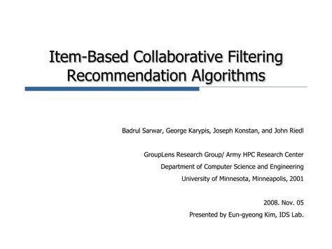 ppt item based collaborative filtering recommendation algorithms powerpoint presentation id