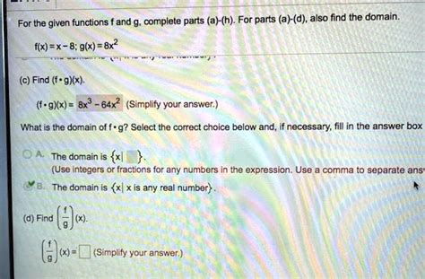 solved for the given functions f and g complete parts a h for parts a d also find