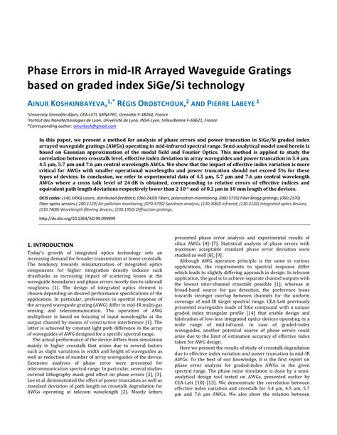 pdf phase errors in mid ir arrayed waveguide gratings based on graded index sige si technology