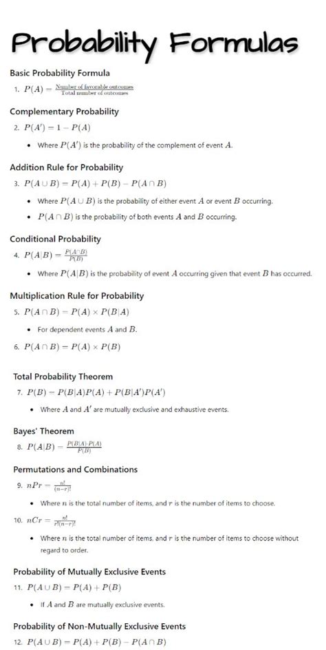 Probability Formulas In Math For Middle School Math Lessons