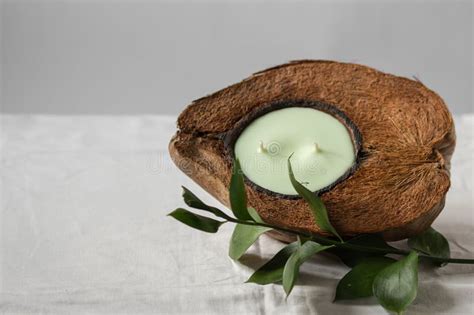 Handmade Soy Wax Candle With Two Wicks In Natural Brown Coconut Shell