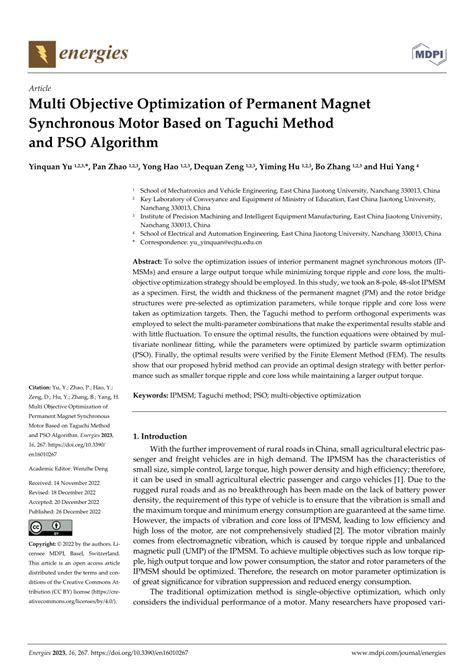 pdf multi objective optimization of permanent magnet synchronous motor based on taguchi method