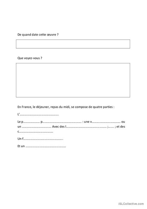 L Organisation Des Repas Compr Hensi Fran Ais Fle Fiches Pedagogiques