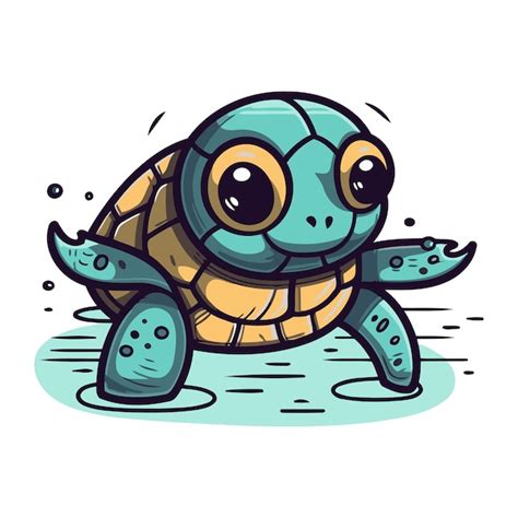 Lindo desenho animado de tartaruga marinha em fundo branco ilustração