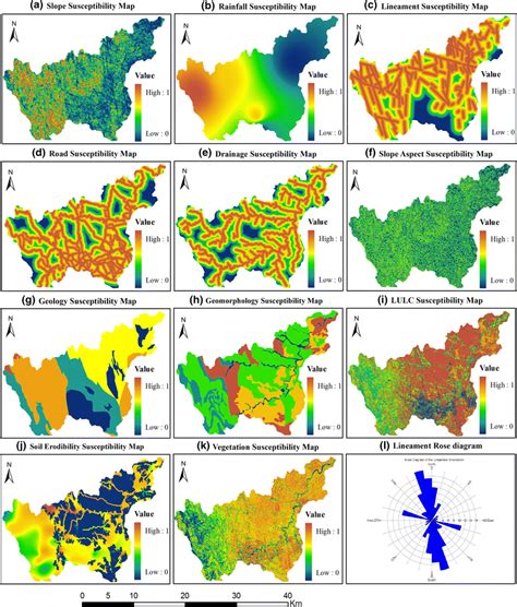 spatial distribution of landslide susceptibility for each thematic download scientific diagram