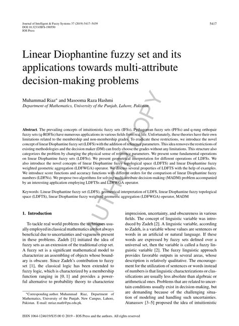 pdf linear diophantine fuzzy set and its applications towards multi attribute decision making