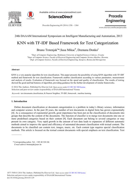 pdf knn with tf idf based framework for text categorization