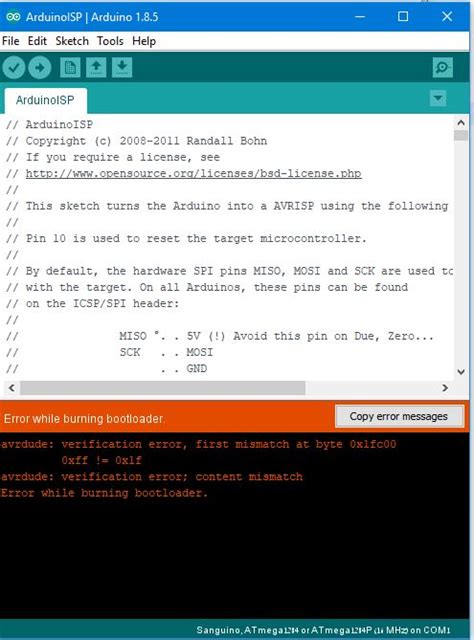 avrdude verification error first mismatch at byte 0x1fc00 i can not burn bootloader