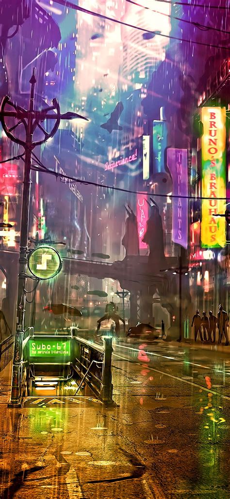 Futuristic City Cyberpunk Neon Street Digital Art Hd Phone Wallpaper