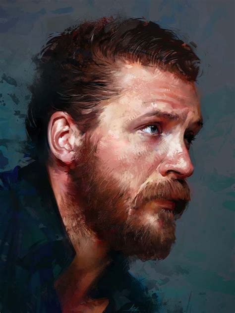 A Painting Of A Man With A Beard And Blue Shirt Looking Off To The Side