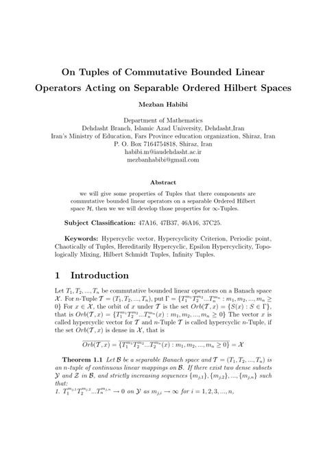 pdf on tuples of commutative bounded linear operators acting on separable ordered hilbert spaces