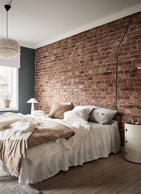 Blue Bedroom With An Exposed Brick Wall COCO LAPINE DESIGN Brick