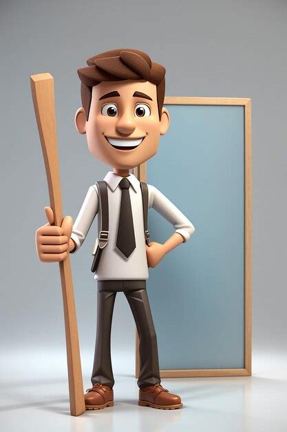 Hombre De Personaje De Dibujos Animados En 3D Sosteniendo Un Palo Y