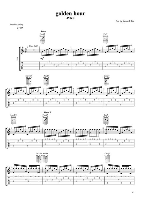 JVKE Fingerstyle Guitar Golden Hour Sheet By Kenneth Acoustic