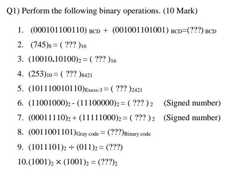 solved q1 perform the following binary operations 10