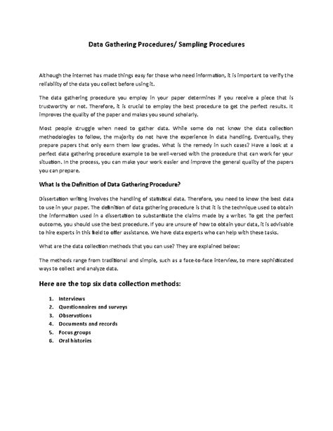 Data Gathering And Sampling Procedures Data Gathering Procedures