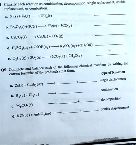 Solved Classify Each Reaction As Combination Decomposition Single