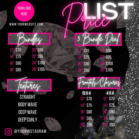 Editable Canva Template Makeup Price List Hair Salon Price List