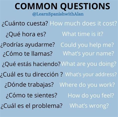 A Blue Background With The Words Common Questions In Spanish And An