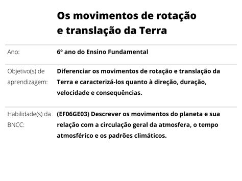 Os movimentos de rotação e translação da Terra Planos de aula 6ano