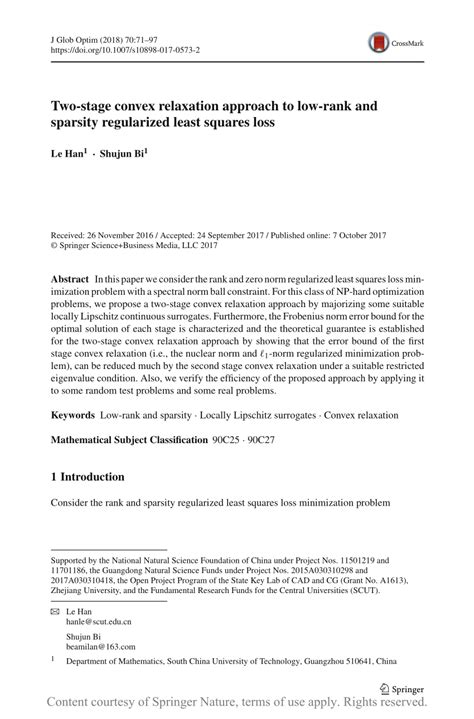two stage convex relaxation approach to low rank and sparsity regularized least squares loss