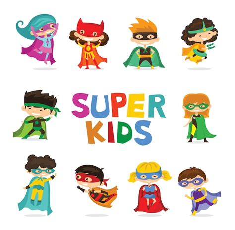 Ilustraciones vectoriales en diseño plano de superhéroes de niños y