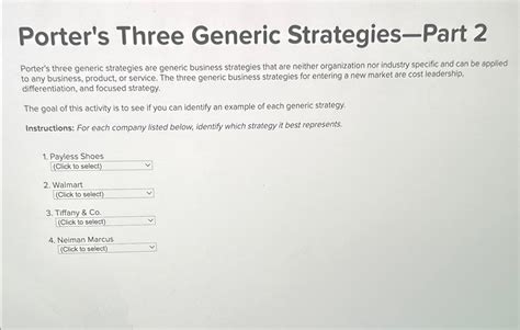 Solved Porter S Three Generic Strategies Part 2Porter S Chegg