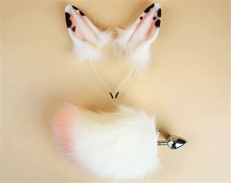 Pink White Bunny Tail Plug And Ear Set Rabbit Tail Butt Plug Etsy