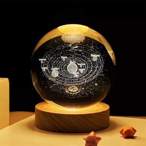 HOME FURNITURE USB 3D Solar System Crystal Ball Light Wooden Base