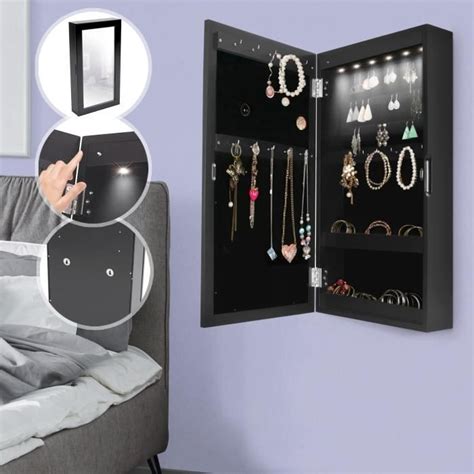 Armoire à Bijoux avec Miroir Murale avec Fermeture Magnétique
