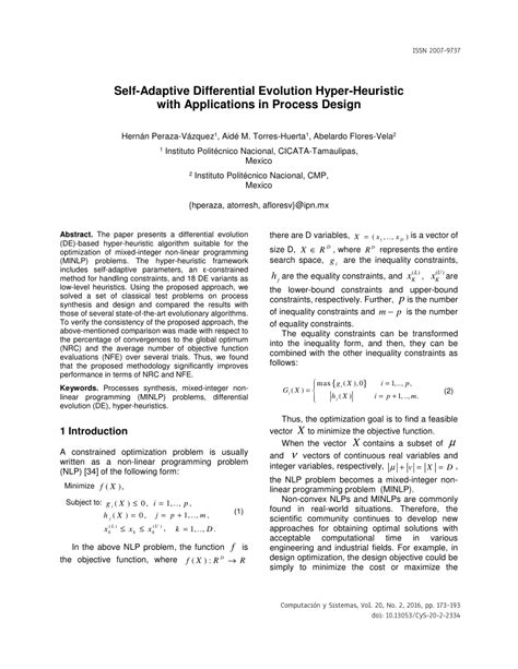 pdf self adaptive differential evolution hyper heuristic with applications in process design