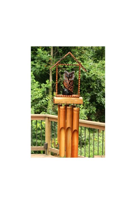 Handmade Wooden Owl House Bamboo Wind Chime Wood Statue Etsy