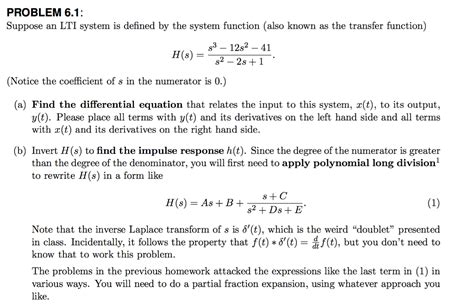 solved suppose an lti system is defined by the system