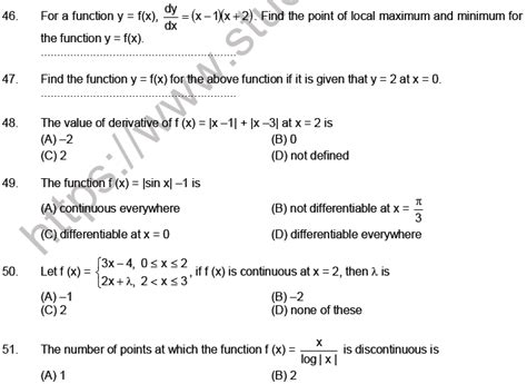 jee mathematics limits continuity and differentiability mcqs set a multiple choice questions