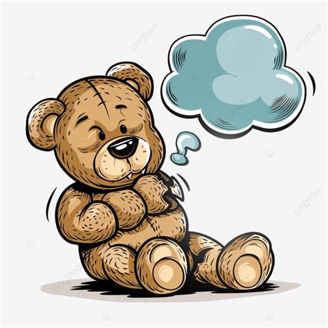 Cartoon Teddy Bear With Torn Arm And Thought Bubble In Comic Book Style