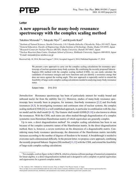 pdf a new approach for many body resonance spectroscopy with the complex scaling method
