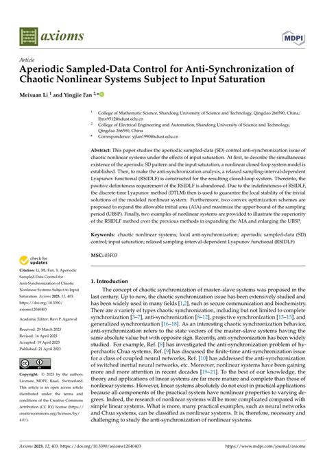 pdf aperiodic sampled data control for anti synchronization of chaotic nonlinear systems
