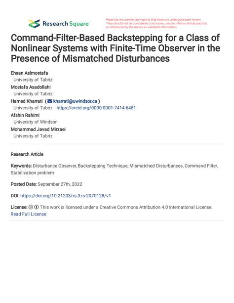 pdf command filter based backstepping for a class of nonlinear systems with finite time