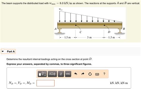 solved the beam supports the distributed load with wmax 8 0 kn m as shown the reactions at
