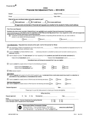 Fillable Online Kvcc Financial Aid Adjustment Form 2014 2015 Fax Email
