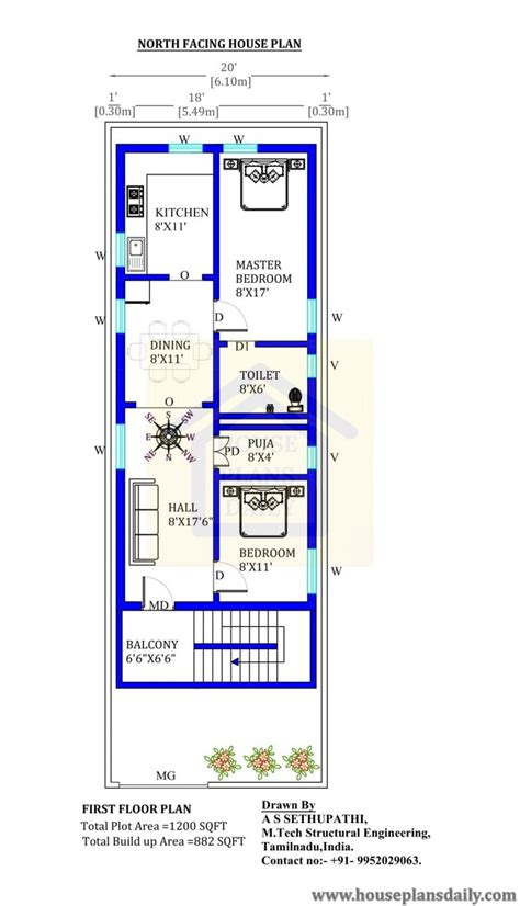 20x60 Modern House Plan 2060 House Plan Design 20 X 60 2BHK House