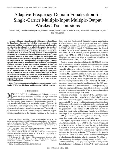 pdf adaptive frequency domain equalization for single carrier multiple input multiple output