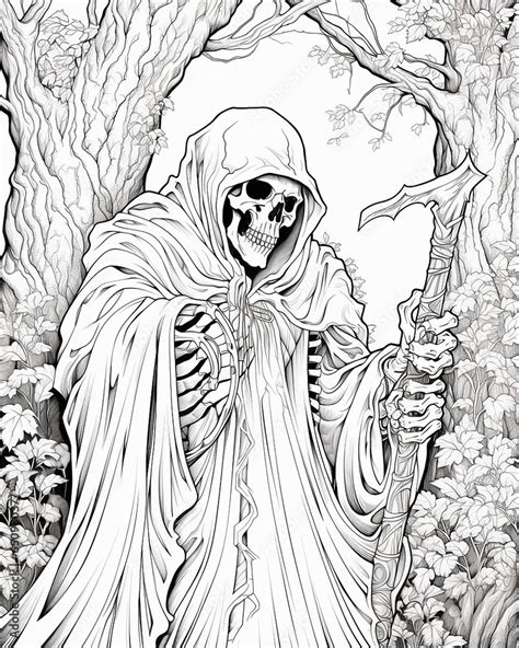 The Grim Reaper Coloring Page Halloween Stock Illustration Adobe Stock