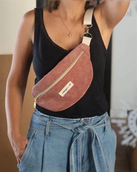 Sac banane en velours cotelé rouille fait main Fait2mains