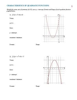Algebra Quadratic Functions Practice Pages And Keys By Ellen