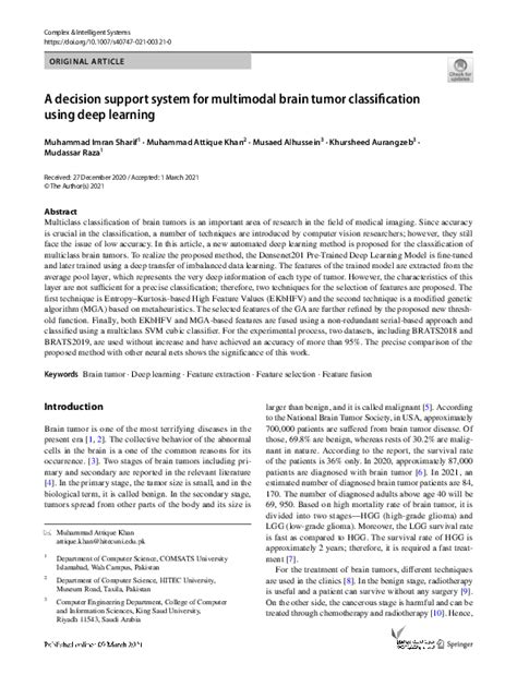 pdf a decision support system for multimodal brain tumor classification using deep learning