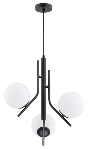 Lampa żyrandol czarny trzy białe szklane kule ESTEL 62331A 62331