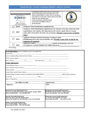 Fillable Online TEMPORARY FOOD VENDOR PERMIT APPLICATION Fax Email